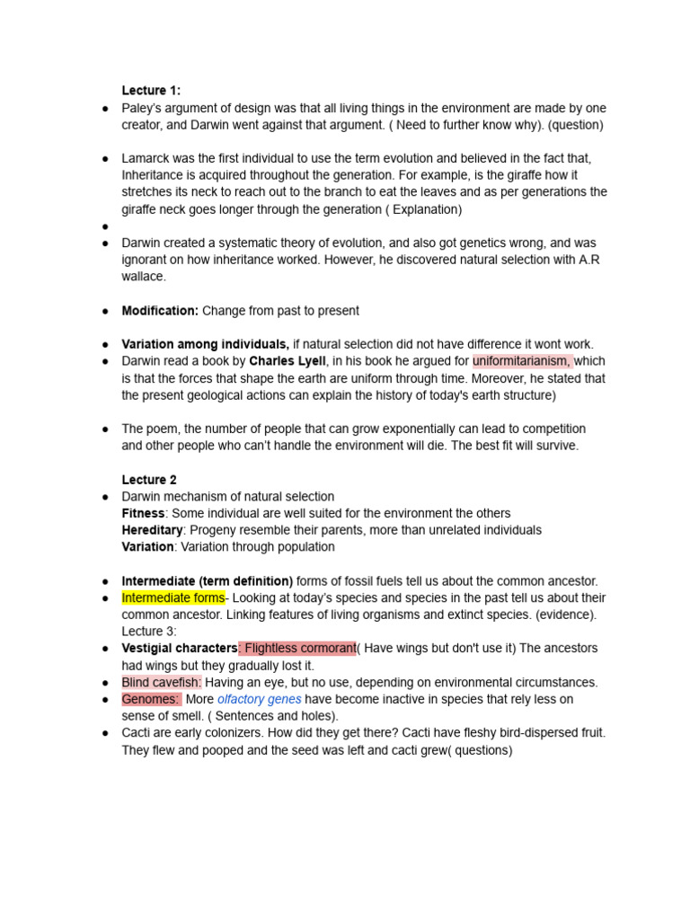 Bio120 Notes | PDF | Natural Selection | Charles Darwin