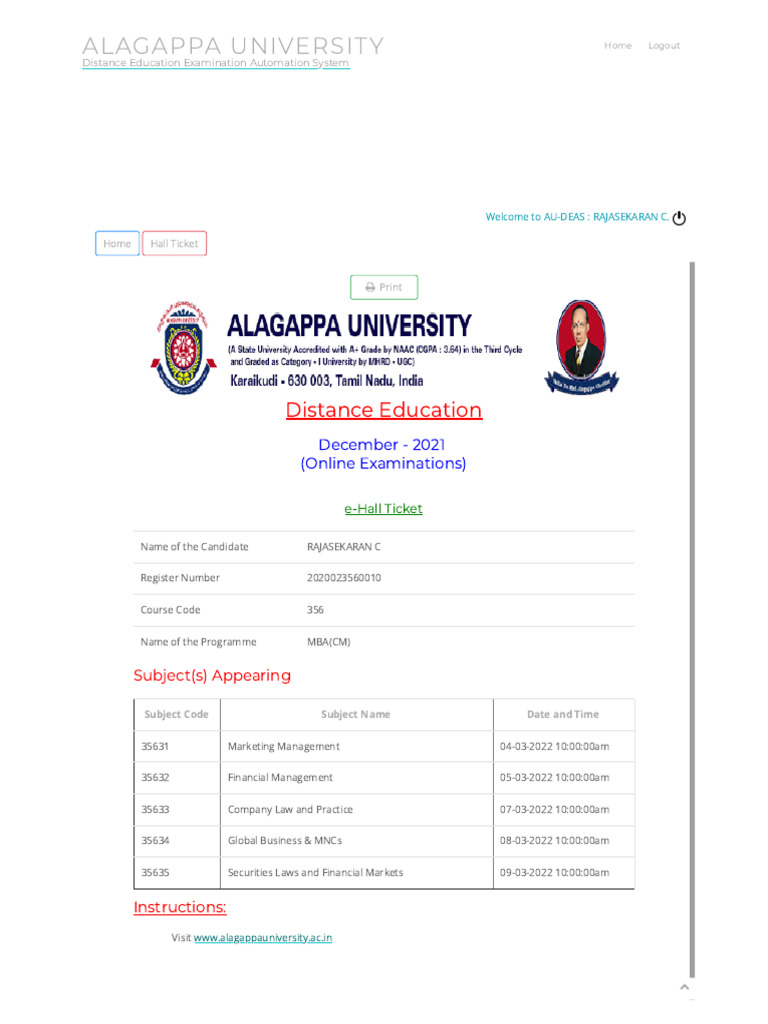 Alagappa University - Distance Examination Automation System | PDF
