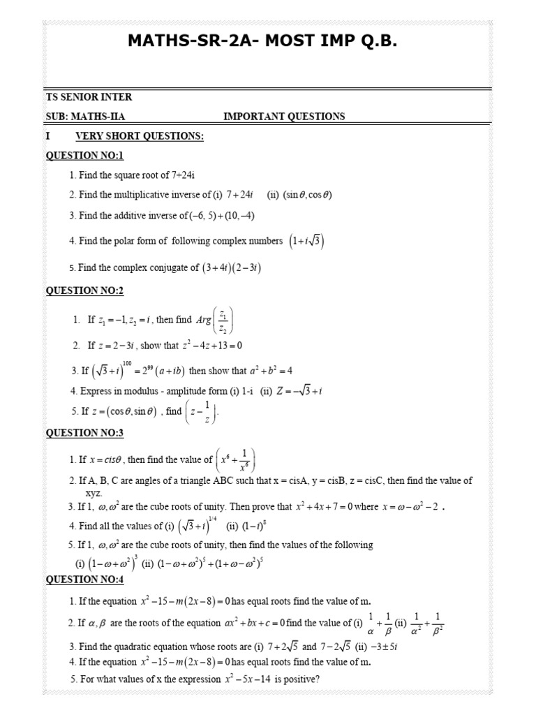 TS - SR - Maths Iia - Imp Questions-2023 | PDF | Variance | Probability Distribution