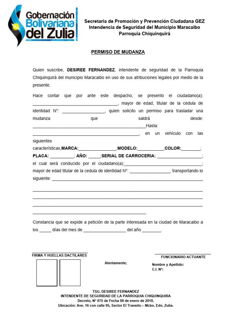 Permiso de Mudanza Intendencia Chiquinquira 2021 | PDF | Derecho