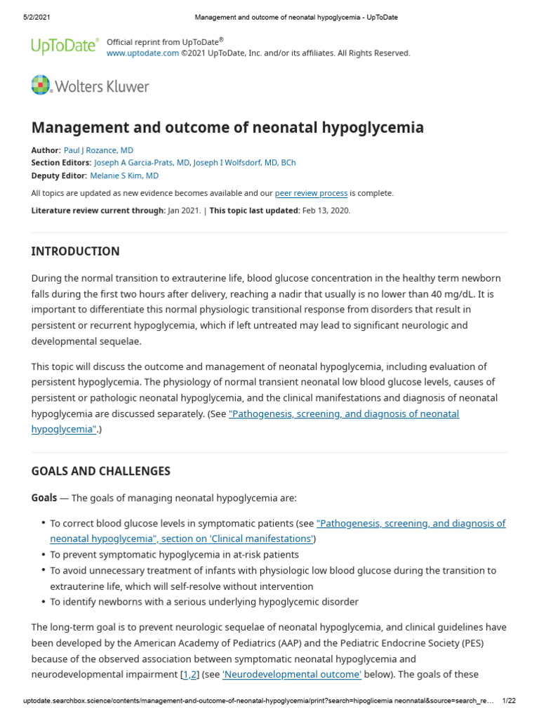 Management and Outcome of Neonatal Hypoglycemia | PDF | Hypoglycemia ...