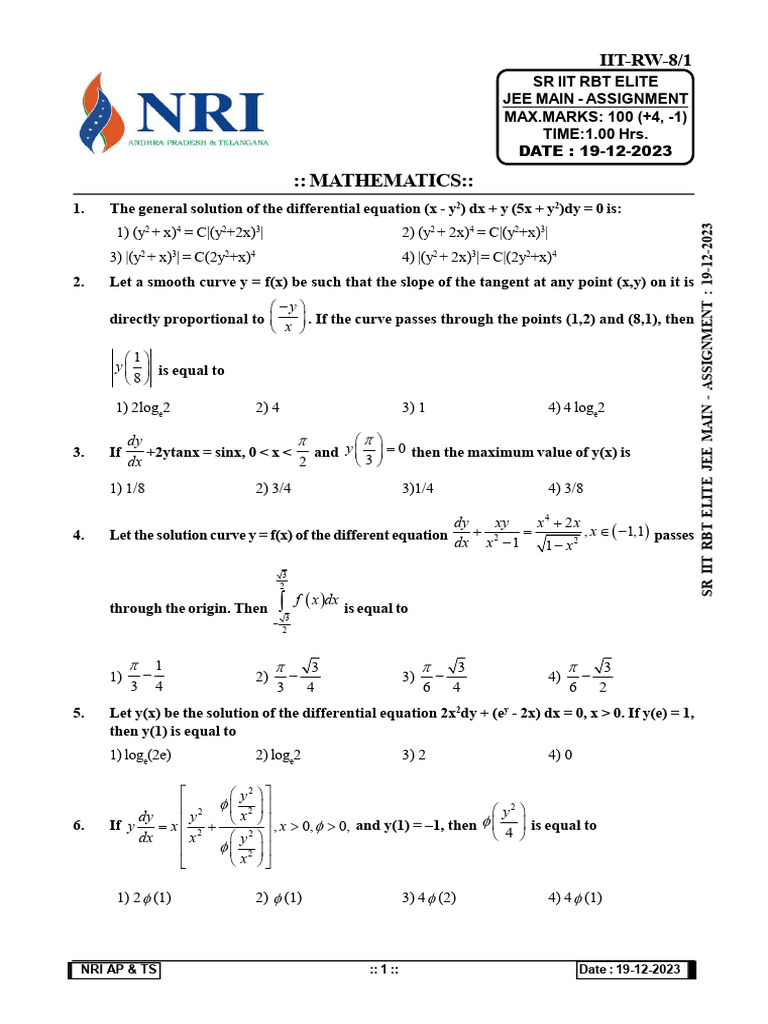 RW - 08 - SR Iit Assignment - 1 19.12.2023-1 | PDF | Chemistry | Chemical Substances