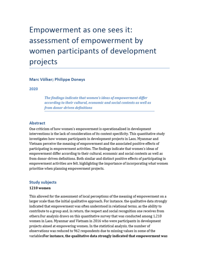 Empowerment As One Sees It Assessment of Empowerment by Women ...
