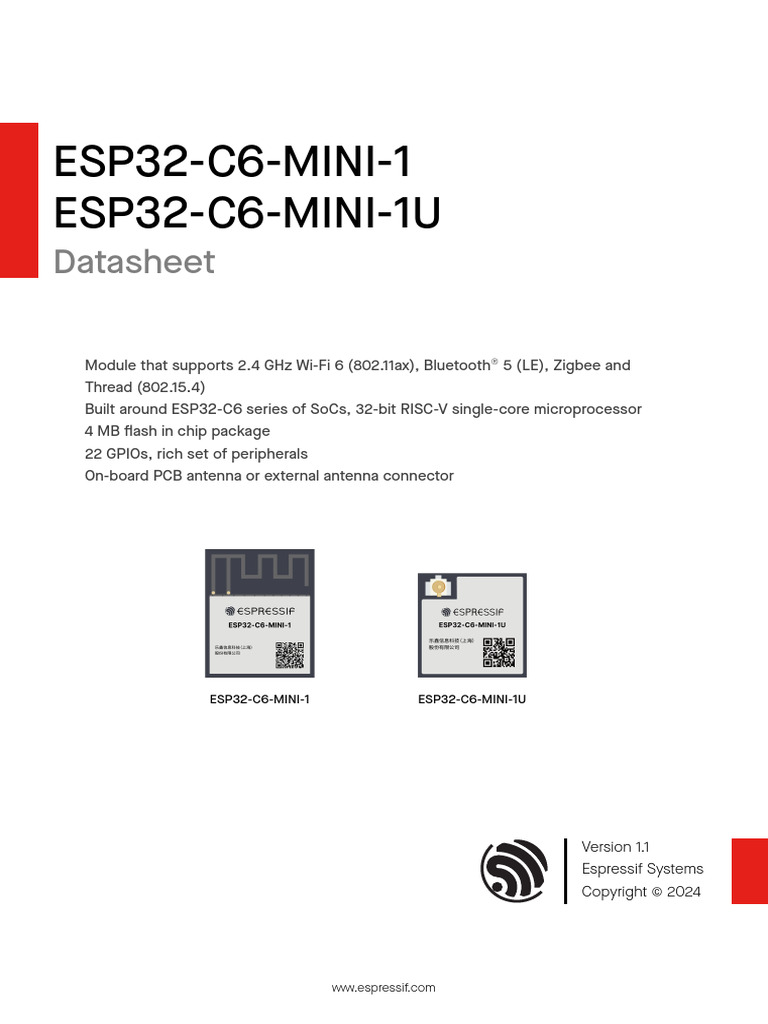 Esp32 c6 Mini 1 - Mini 1u - Datasheet - en | PDF | Wi Fi | Ieee 802.11