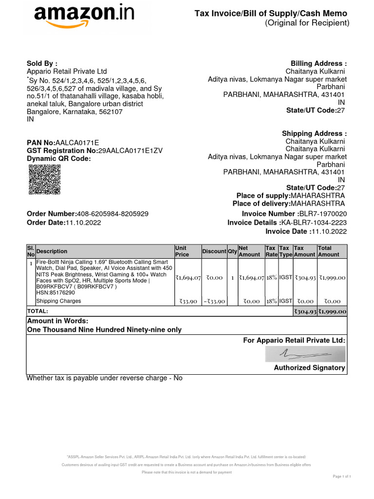 Smart Watch Invoice | PDF