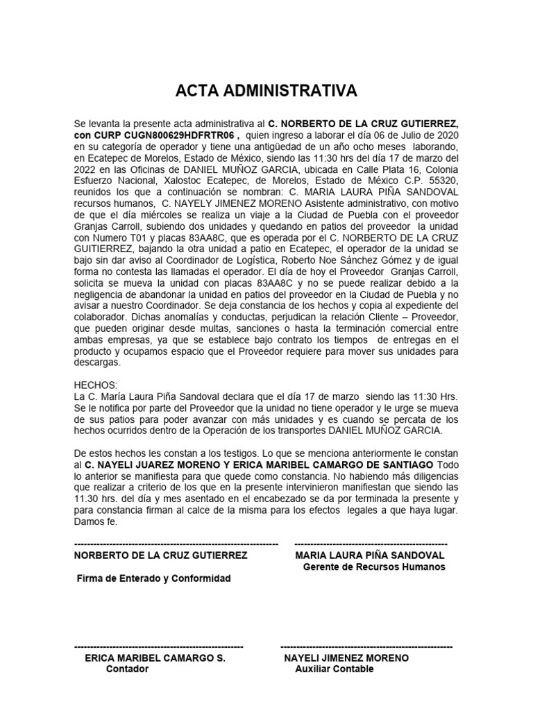 Formato de Acta Administrativa | PDF