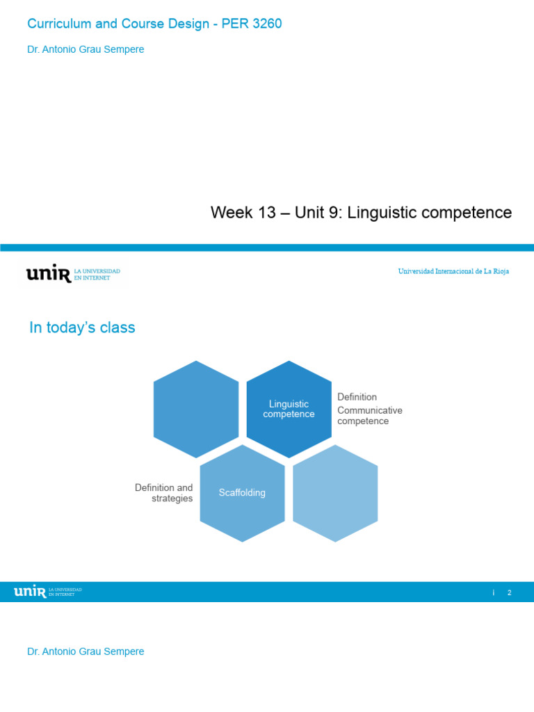 Week 13 - Unit 9: Linguistic Competence: Curriculum and Course Design - PER 3260 | PDF ...