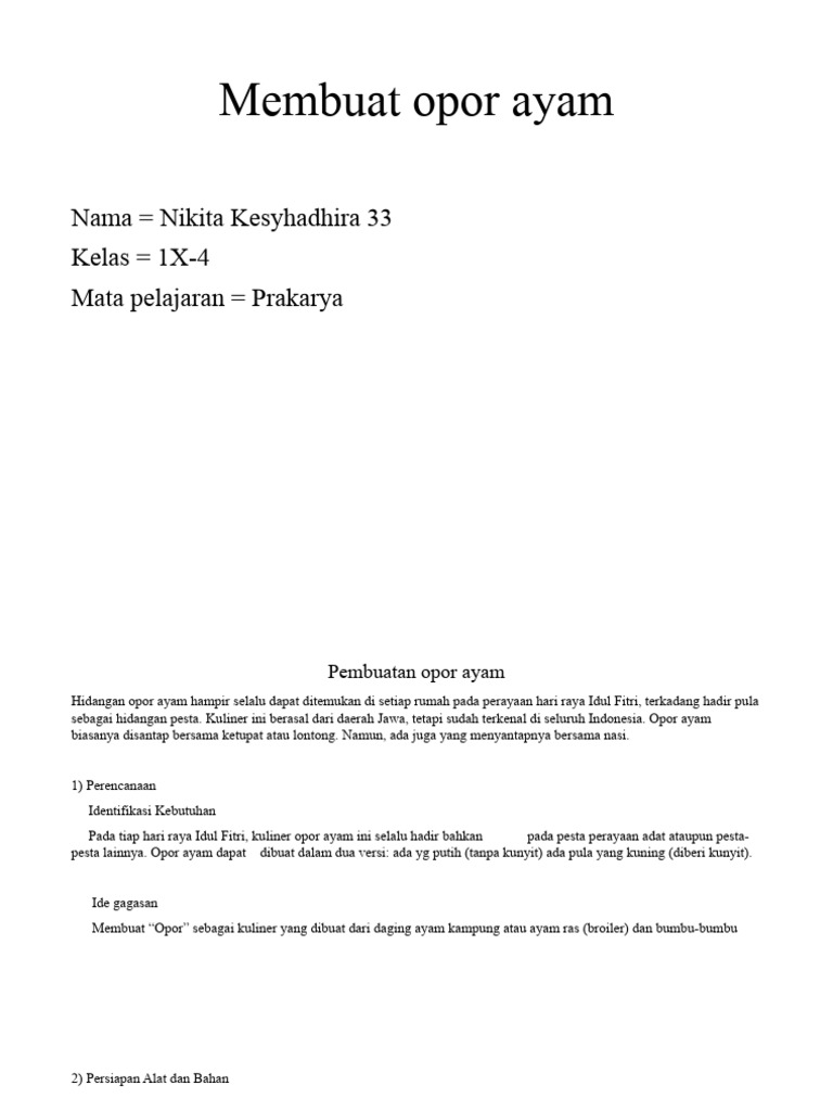 Prosedur Pembuatan Opor Ayam | PDF | Kesehatan Holistik | Teknologi ...