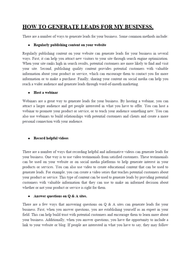 How To Generate Leads For My Business | PDF