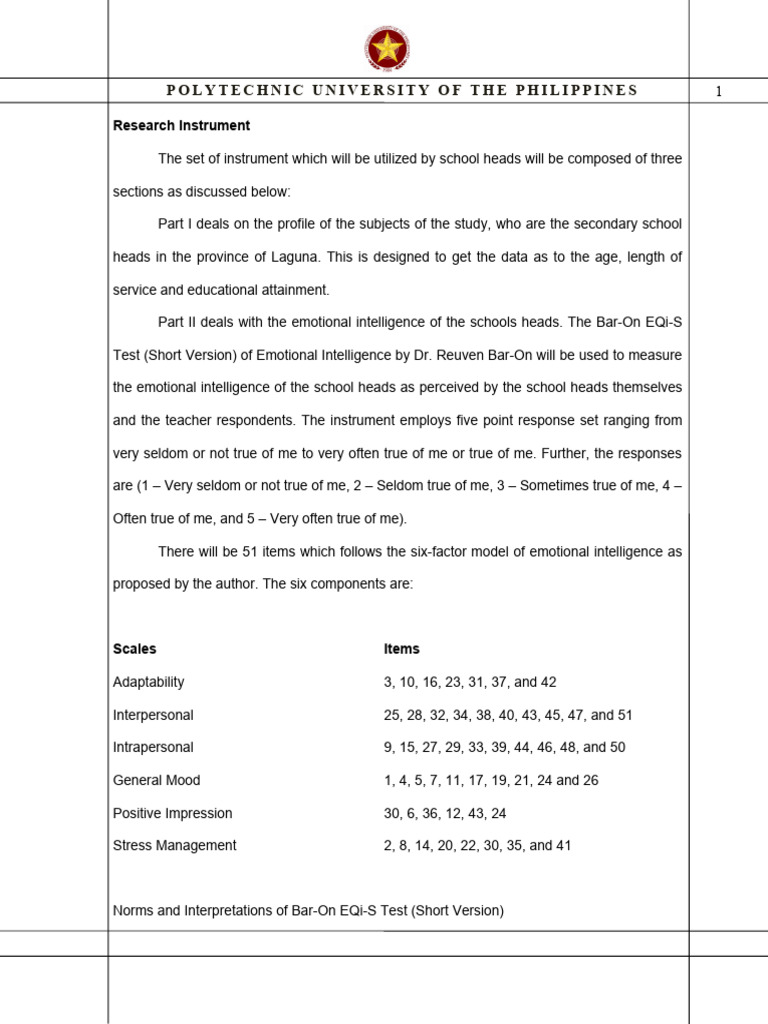 Research Instrument | PDF | Emotional Intelligence | Cognitive Science