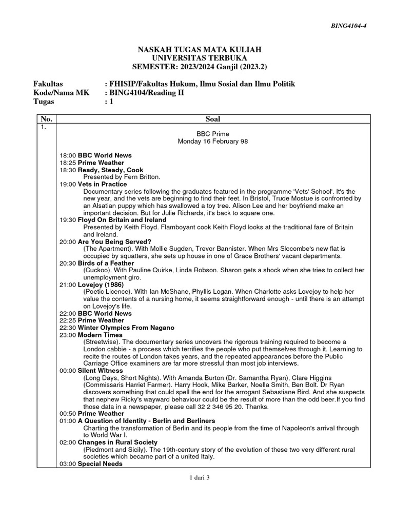 Soal Bing4104 tmk1 4 | PDF | Social Science | Young Adult