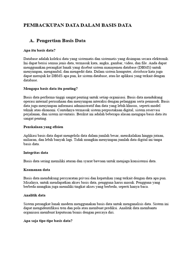 Pentingnya Backup Data dalam Basis Data | PDF