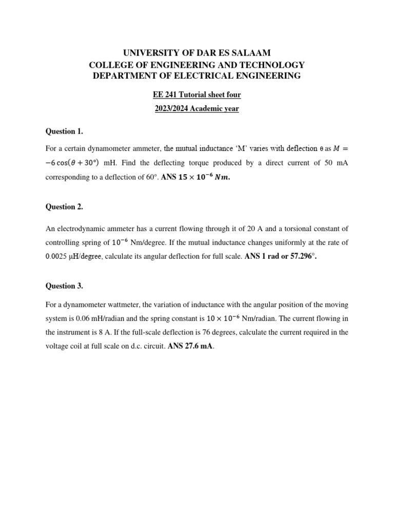 EE241 Tutorial Four | PDF