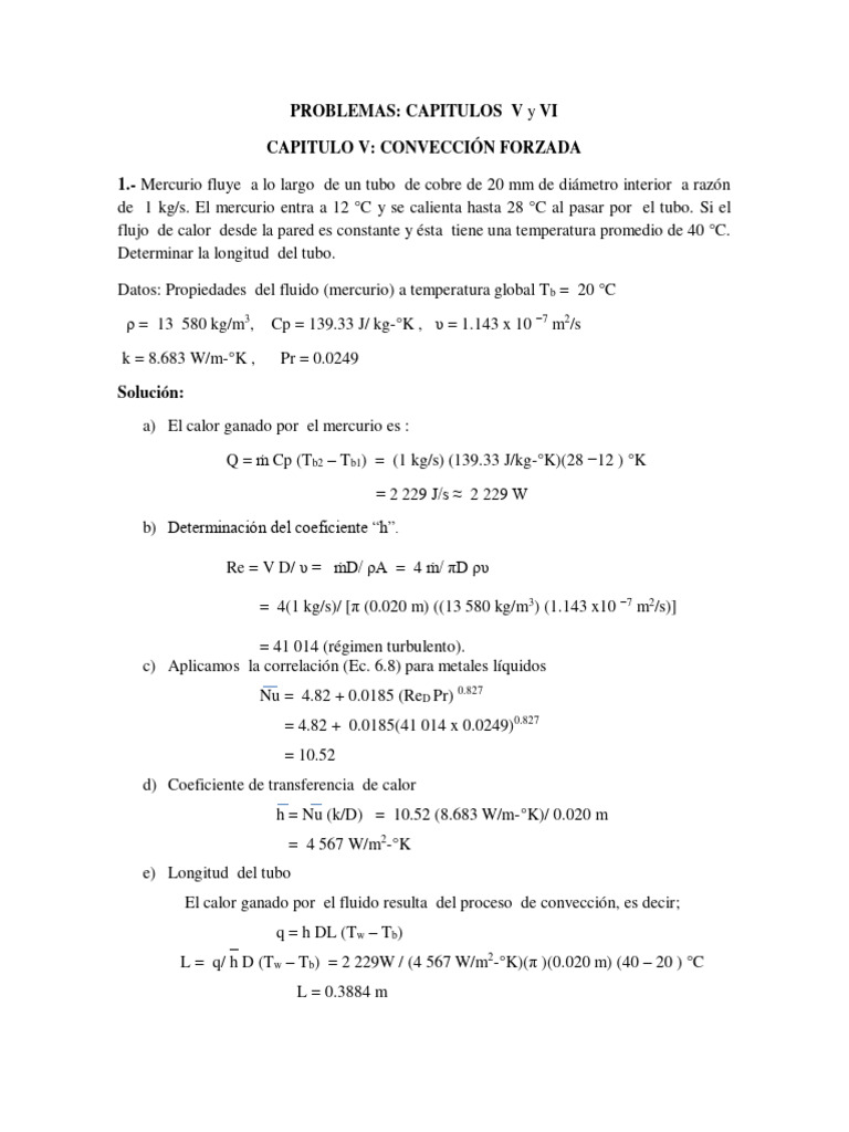 Problemas Cap. V - Vi | PDF | Convección | Calor