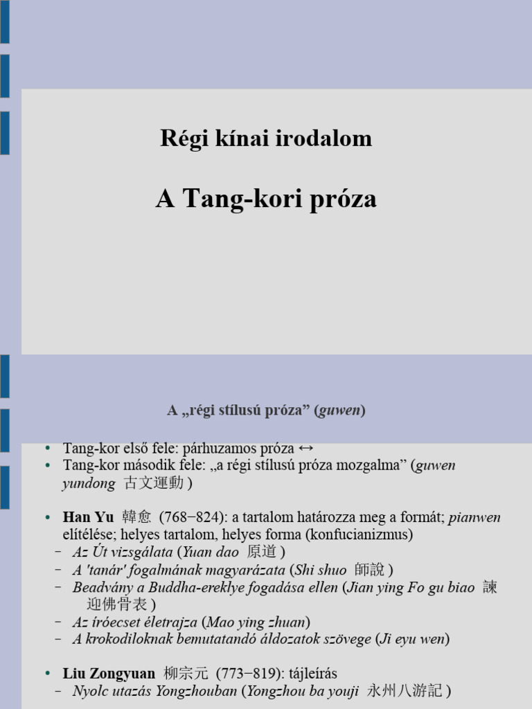 Óra A Tang-Kori Próza | PDF