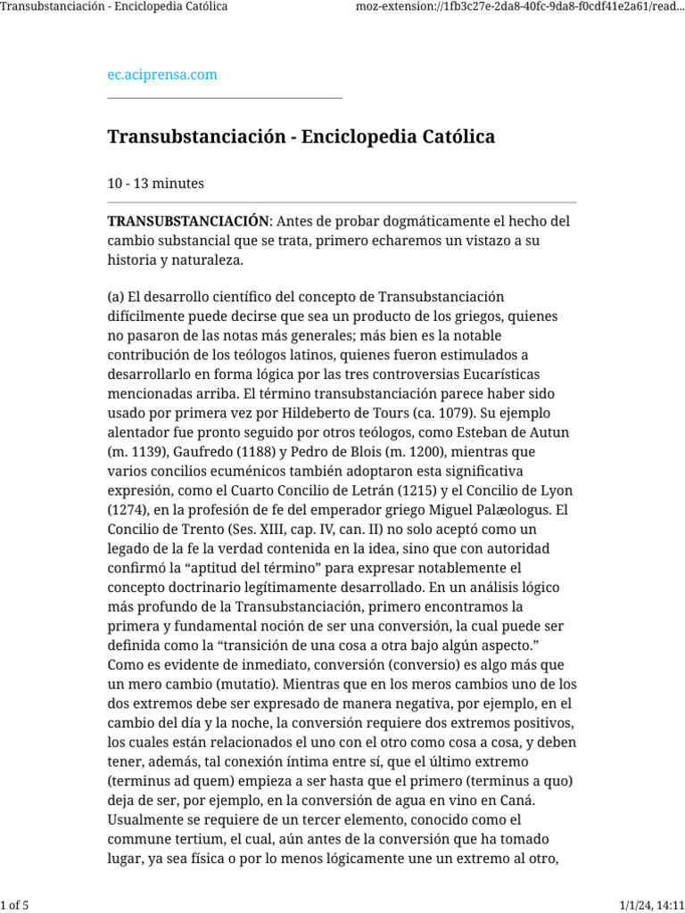 Concepto de Transubstanciación | PDF | Cristo (título) | Iglesia Católica