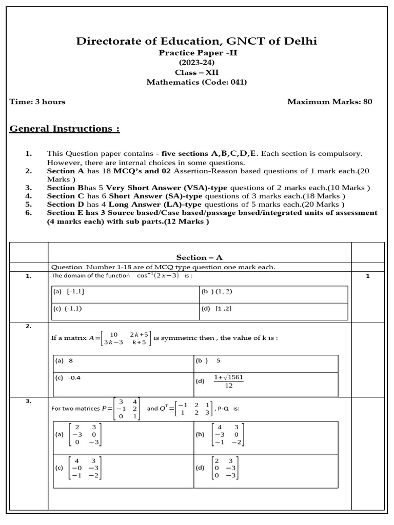12 Math Eng PP 2023 24 2 | PDF | Mathematical Objects | Mathematics