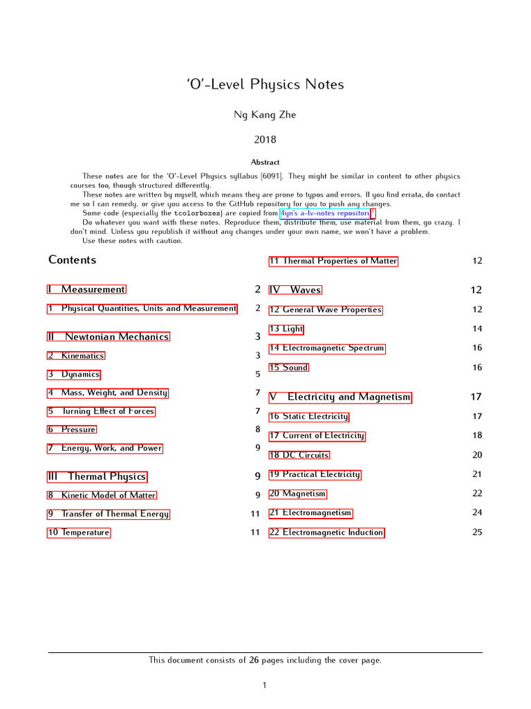 O-Level Physics Notes: Electricity & Magnetism | PDF | Gases | Temperature