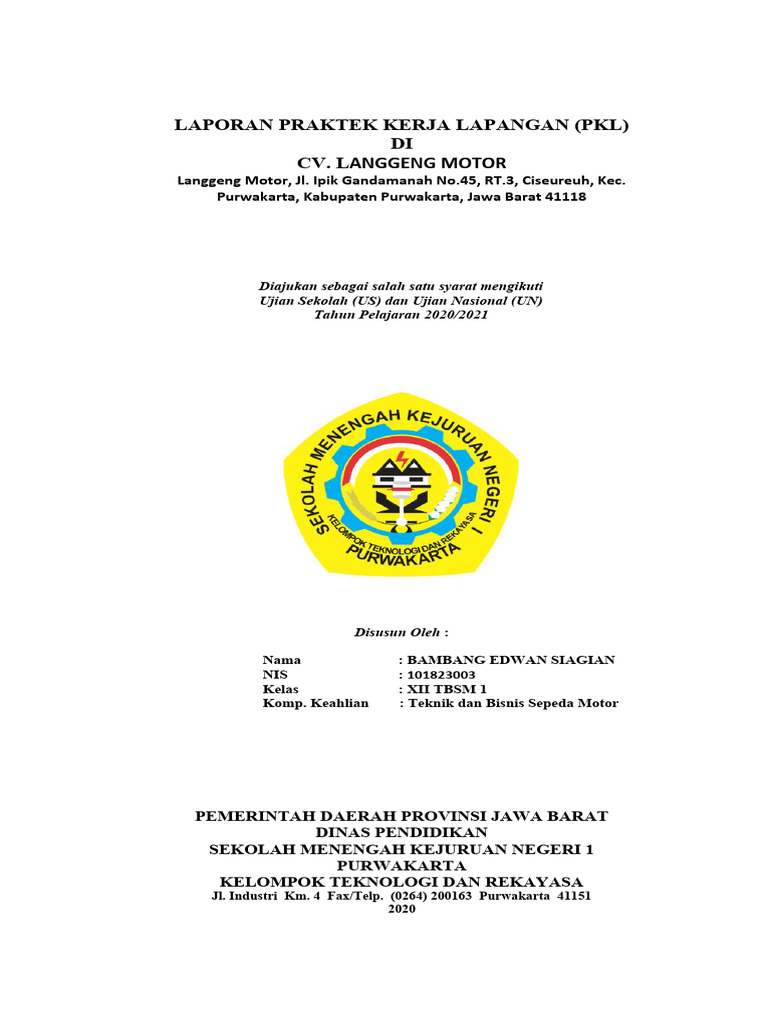 Laporan Praktek Kerja Lapangan TBSM | PDF