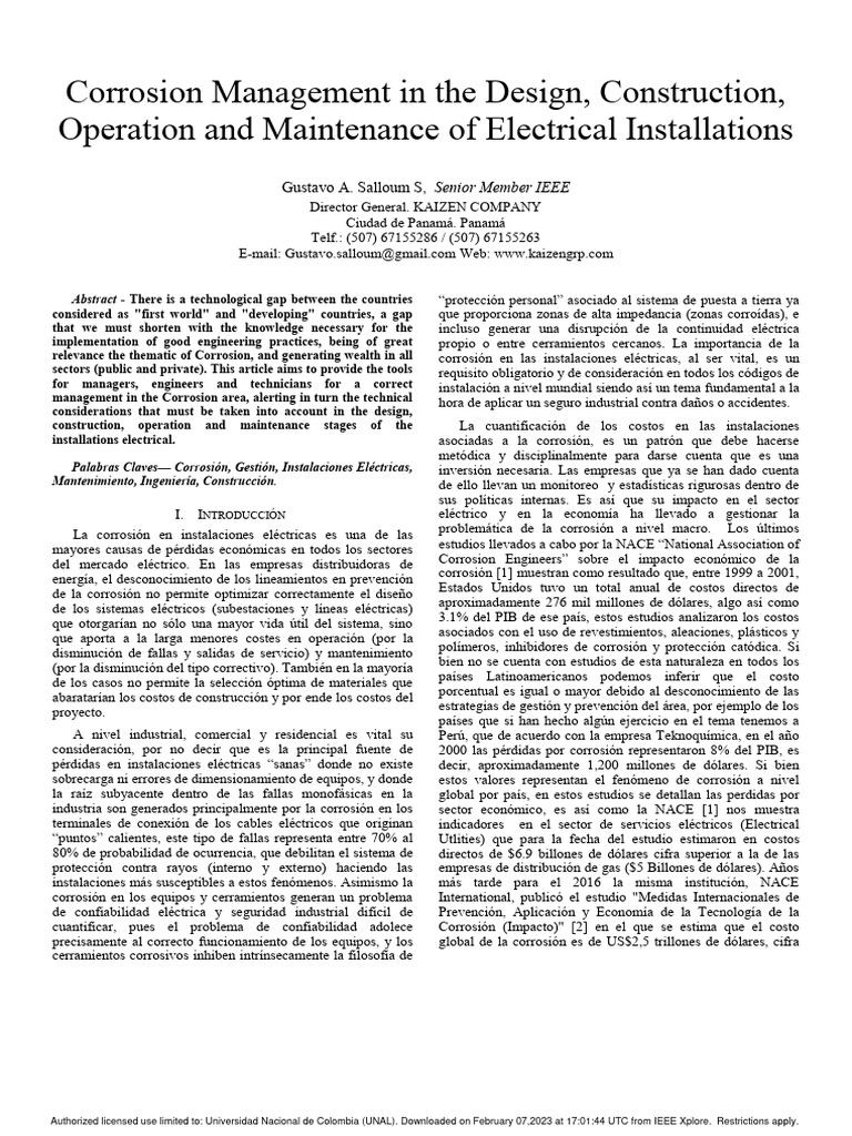 Corrosion Management in The Design Construction Operation and Maintenance of Electrical ...