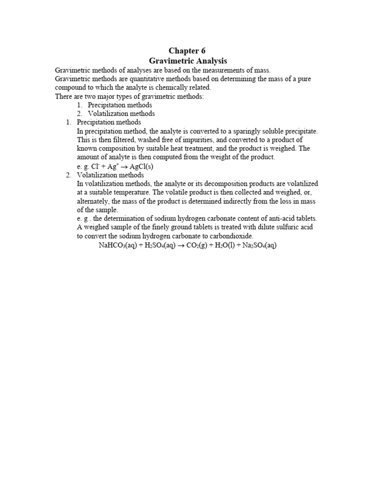 Gravimetric Analysis Methods Explained | PDF | Precipitation (Chemistry ...