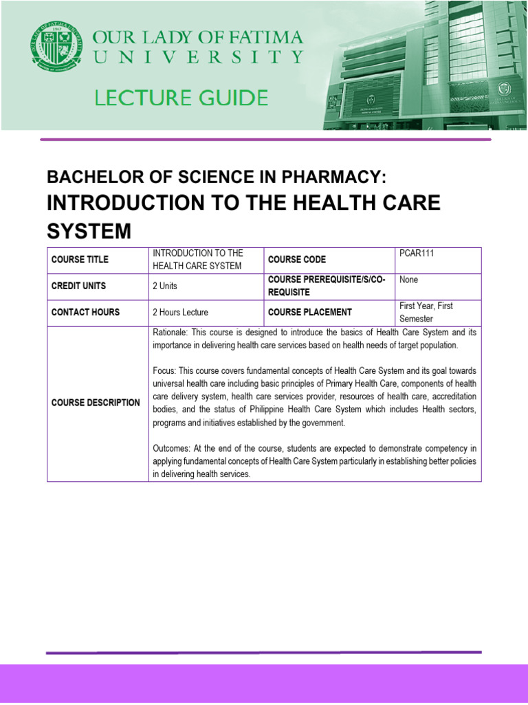 PCAR 211 Lecture Guide | PDF | Health Care | Public Health