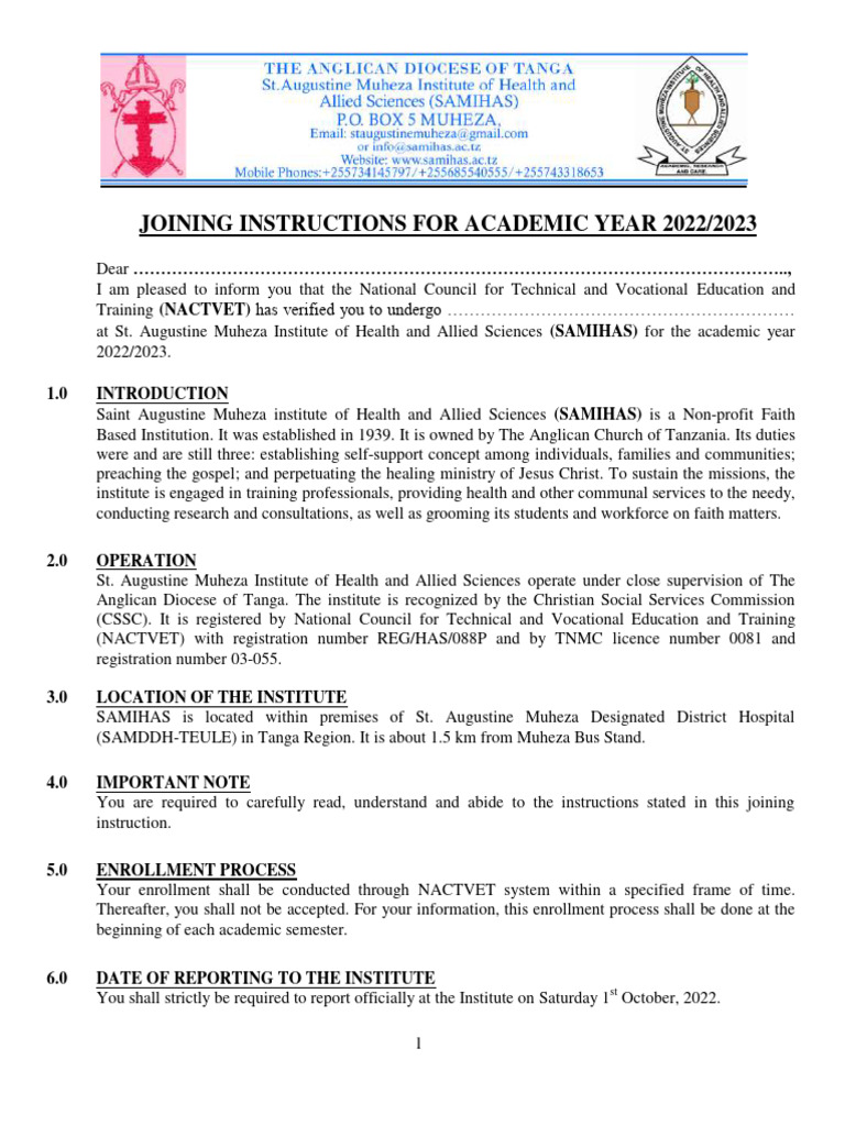 Joining Instruction 2022 2023 | PDF