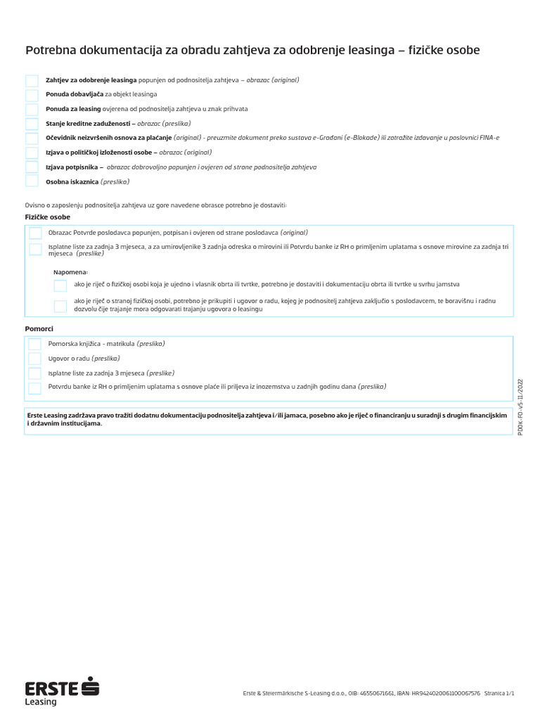 Potrebna Dokumentacija Za Fizicke Osobe | PDF