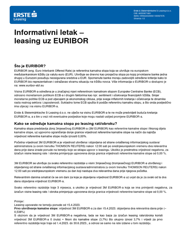 Informativni Letak Leasing Uz Euribor | PDF