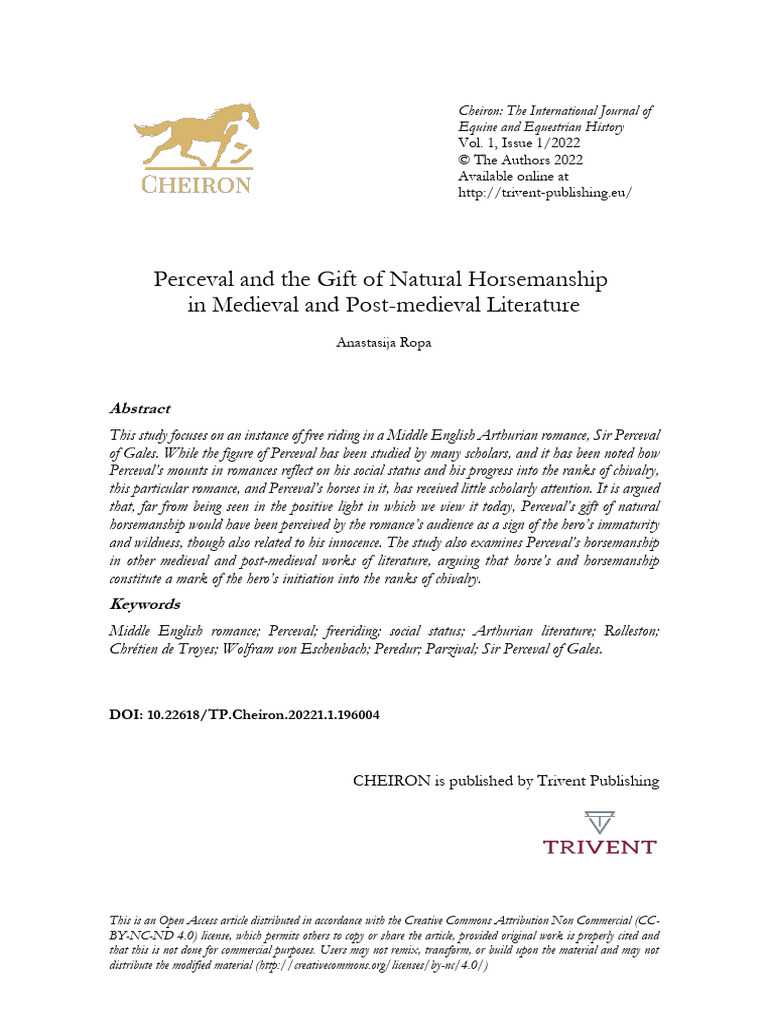 Perceval and The Gift of Natural Horsemanship in Medieval and Post ...