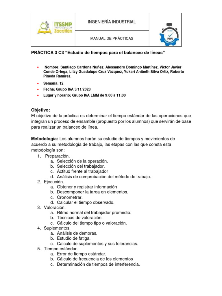 P3 C3 Estudio de Tiempos para El Balanceo de Líneas | PDF