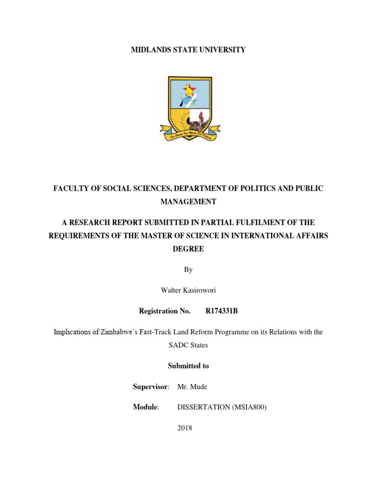 Kasirowori Walter MSC Dissertation Implications of Zimbabwe's Fast Track Land Reform Prgramme On ...