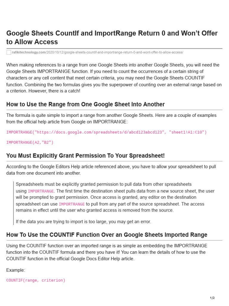 Google Sheets CountIf and ImportRange Return 0 and Won't Offer To Allow Access | PDF ...