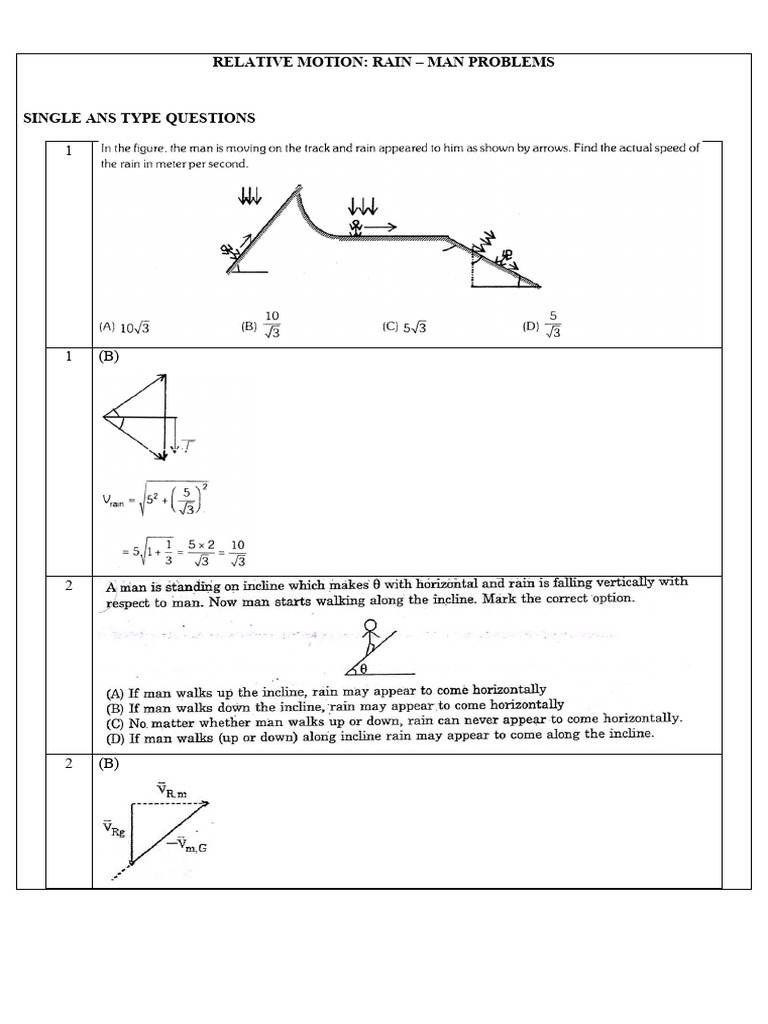 Relative Motion Rain - Man Problems | PDF