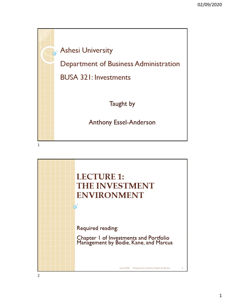 Lecture 1 - The Investment Environment | PDF | Investing | Stocks