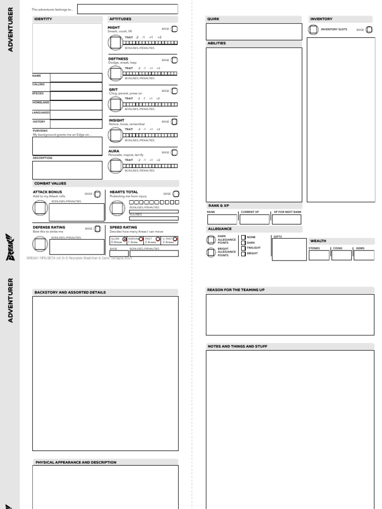 Break Adventurer Sheetv 5 | PDF