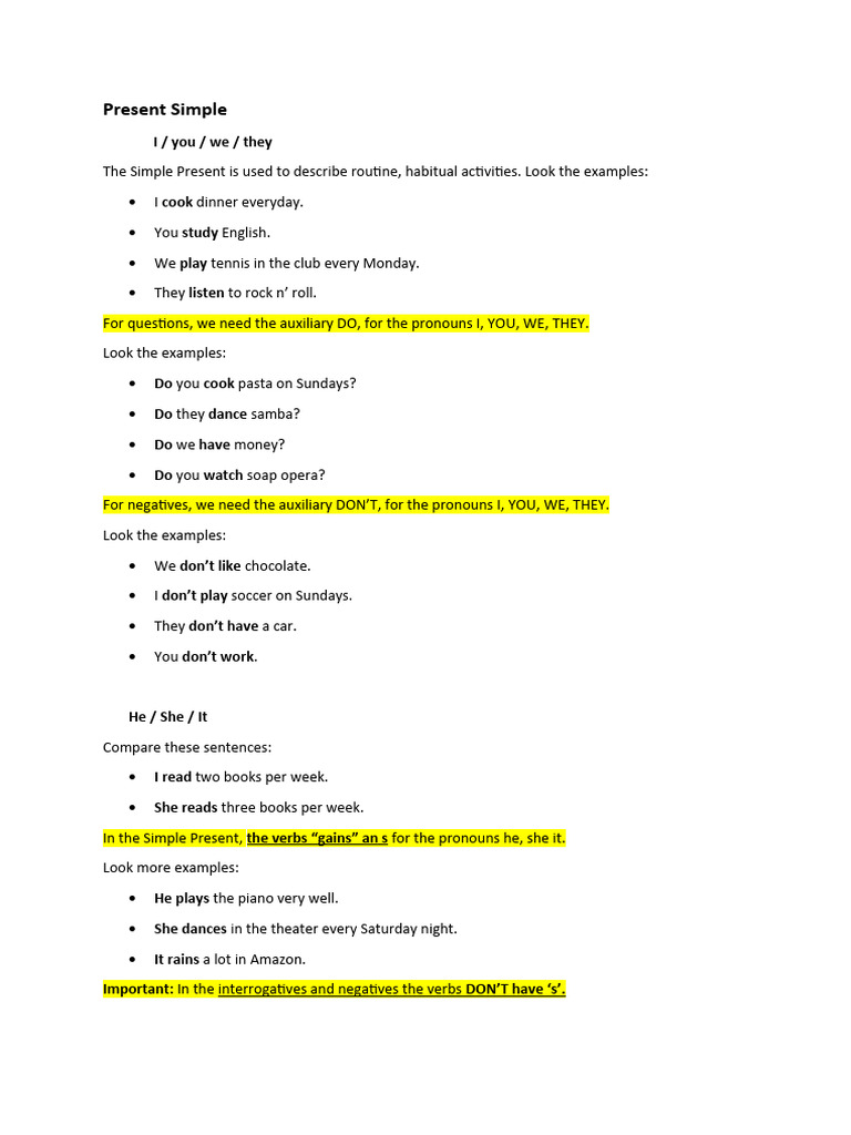 Present Simple | PDF | Adverb | Verb