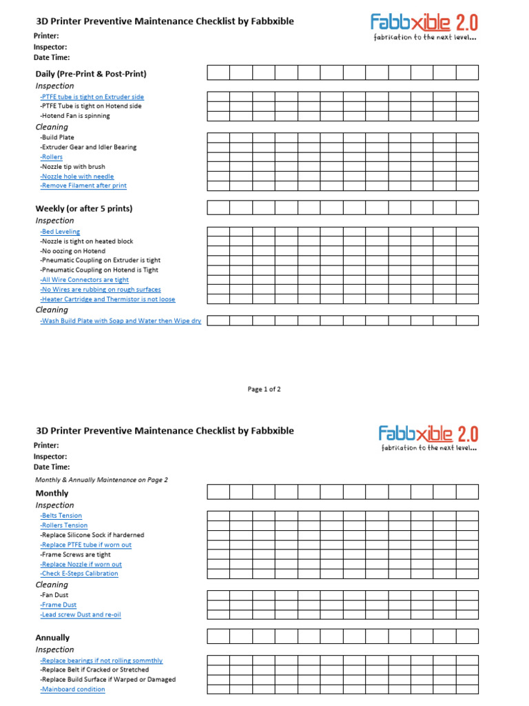 FDM 3D Printing Maintenance Checklist | PDF | Computers