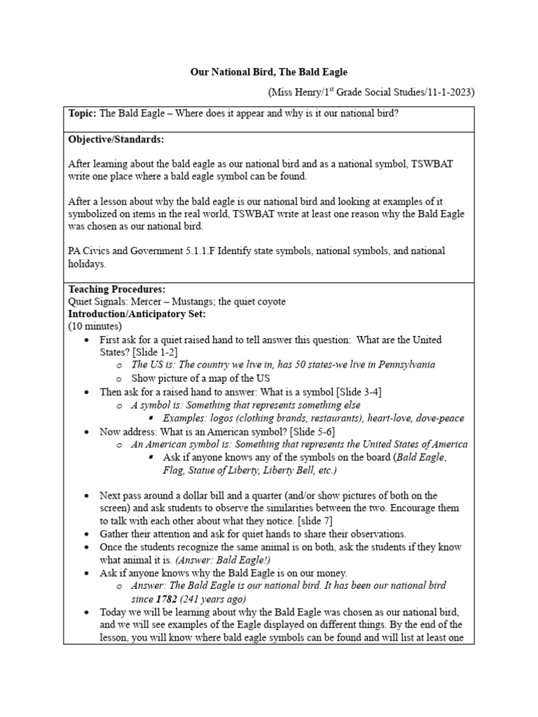 Bald Eagle Lesson 1 | PDF | Language Arts & Discipline