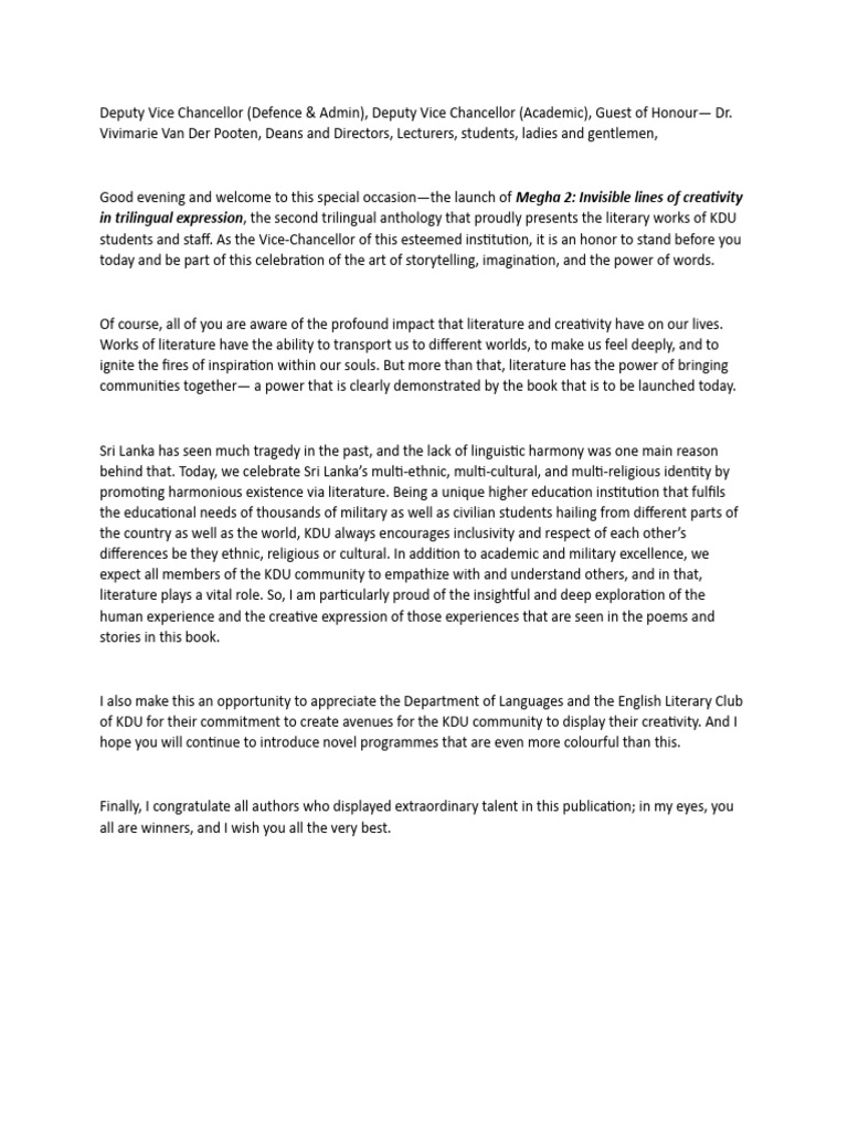 Launch of Megha 2 Anthology at KDU | PDF