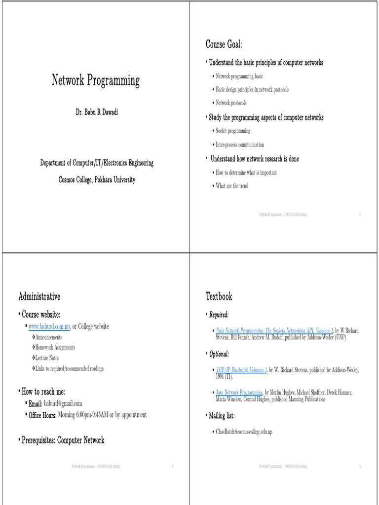 CH1 NetworkProgrammingFundamentals | PDF | Network Socket | Transmission Control Protocol