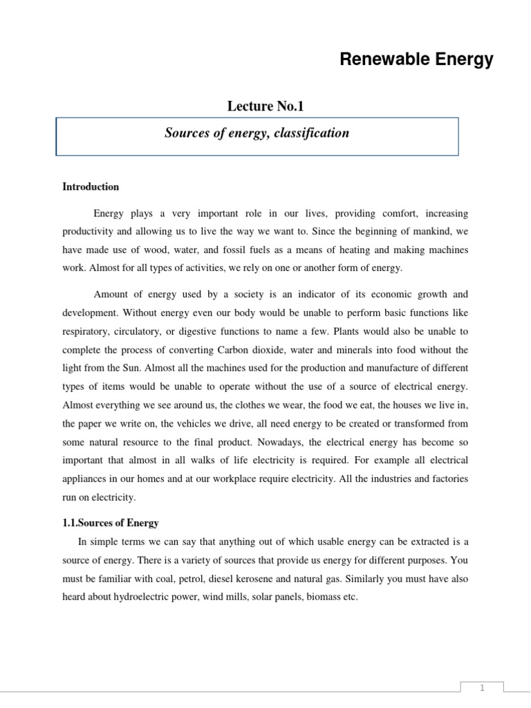 Renewable Energy Lecture Notes | PDF | Combustion | Energy Development