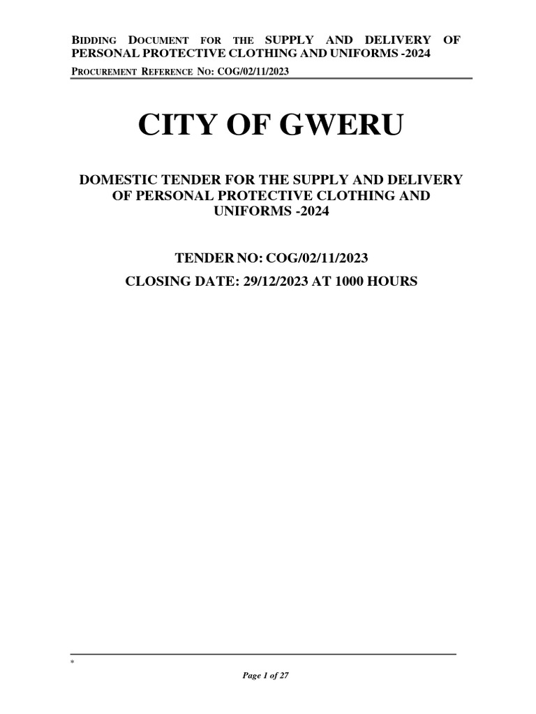 Gweru PPE & Uniform Tender 2024 | PDF | Bill Of Lading | Specification (Technical Standard)