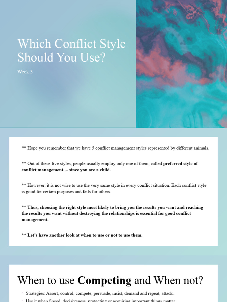 Week 3 - Conflict Management Styles2 (1) | PDF | Anger | Self Awareness