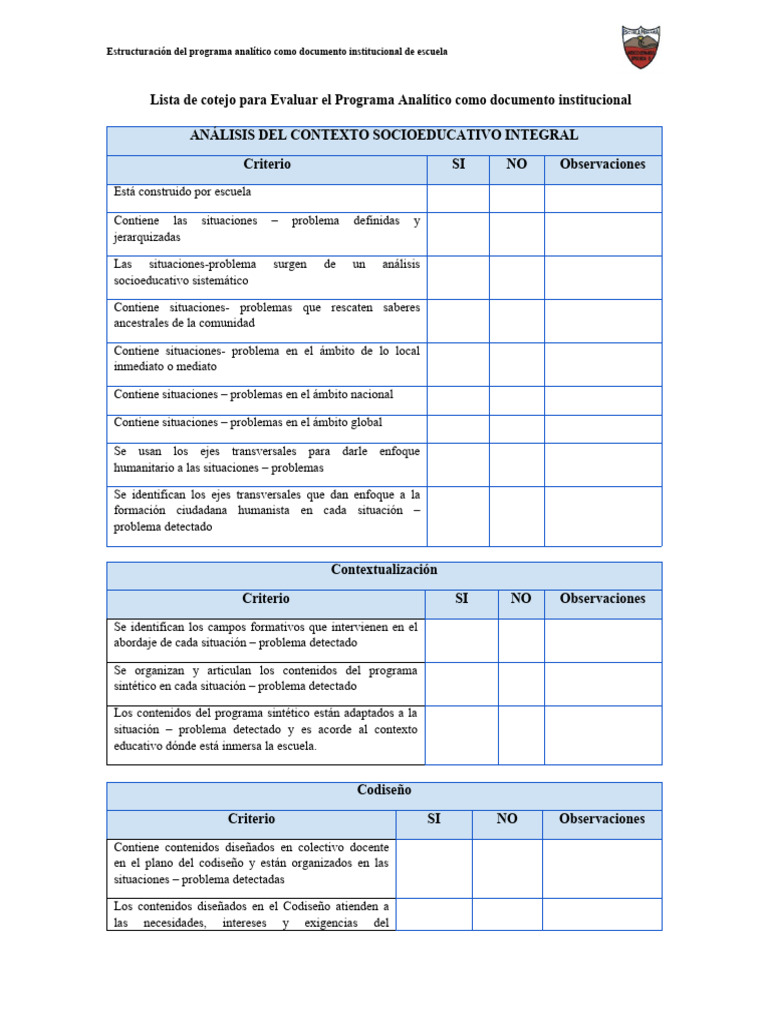 Lista de Cotejo para Evaluar El Programa Analítico | PDF