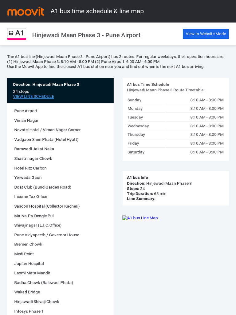 Hinjewadi Maan Phase 3 - Pune Airport: A1 Bus Time Schedule & Line Map ...