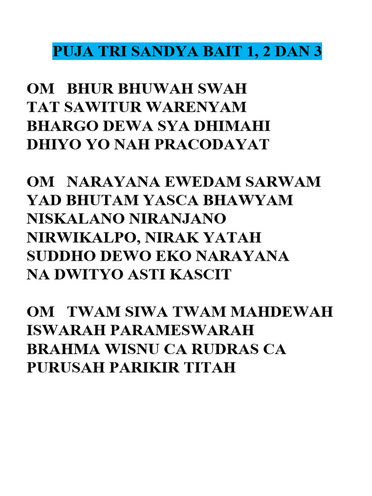 Puja Tri Sandya Bait 1 | PDF