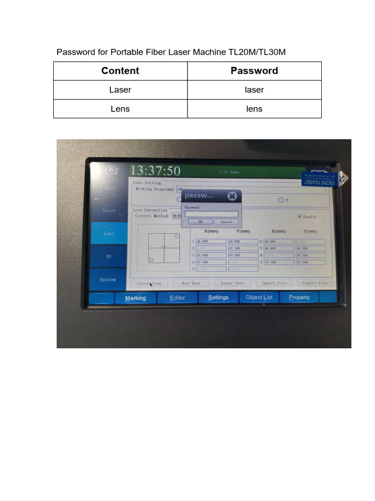 Password For Portable Fiber Laser TL20M TL30M | PDF