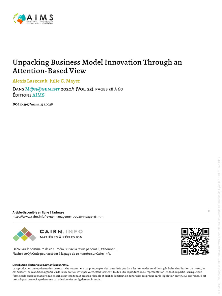 Unpacking Business Model Innovation Through An Attention-Based View ...