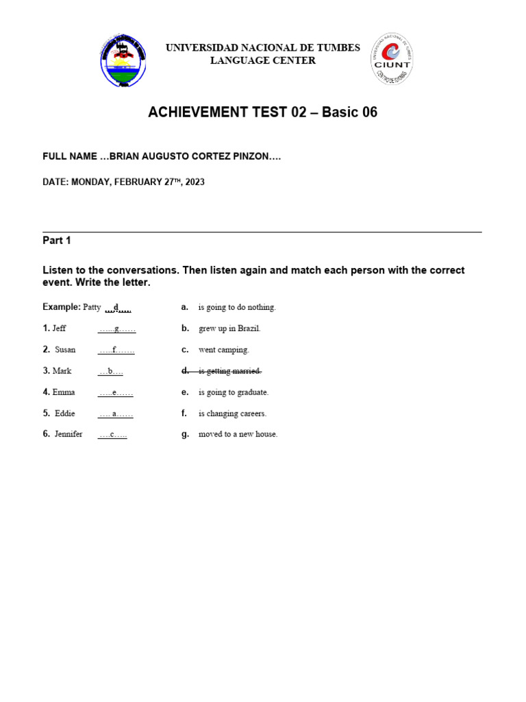 Achievement Test 02 - Basic 06 | PDF | Language Arts & Discipline